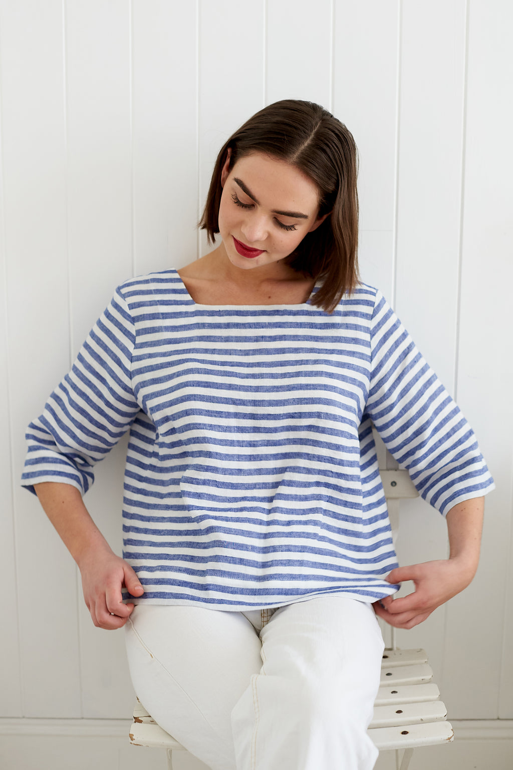 Blue and White Stripe Irish Linen Sailor Top | Made in England ...